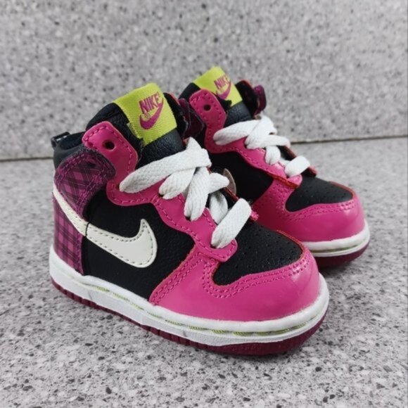 Nike | Shoes | Nike Dunk High Kid Sneakers Pink Plaid Shoes 45c | Poshmark